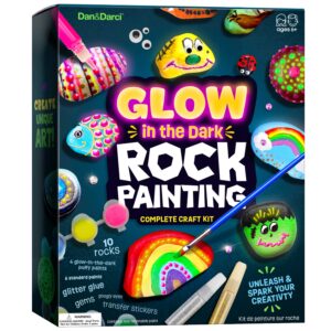 kids rock painting kit - glow in the dark - arts & crafts easter gifts for boys and girls ages 6-12 - craft activities kits - creative art toys for 6, 7, 8, 9, 10, 11 & 12 year old kids