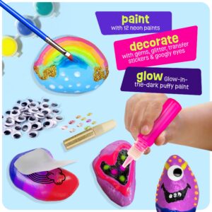 Kids Rock Painting Kit - Glow in The Dark - Arts & Crafts Easter Gifts for Boys and Girls Ages 6-12 - Craft Activities Kits - Creative Art Toys for 6, 7, 8, 9, 10, 11 & 12 Year Old Kids