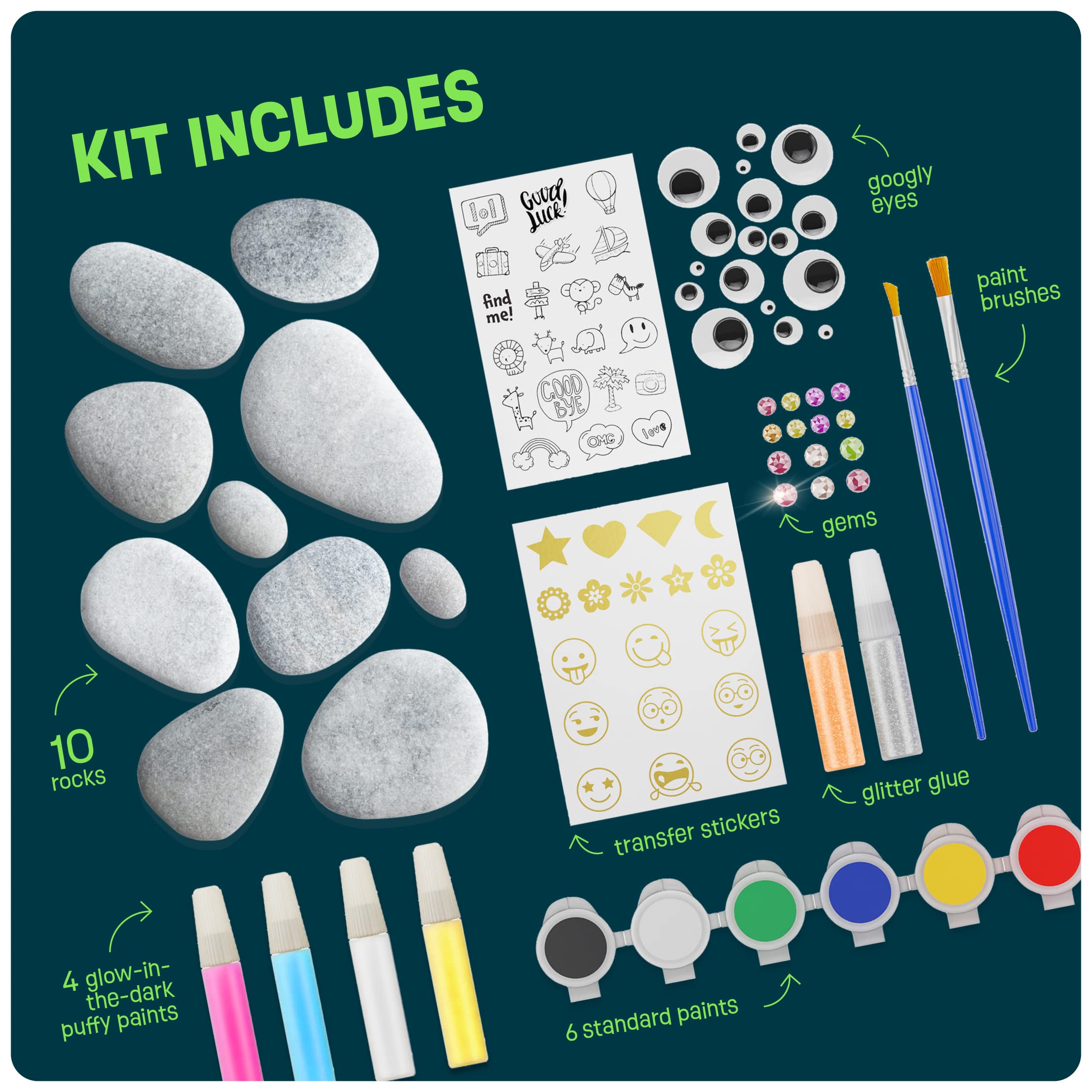 Kids Rock Painting Kit - Glow in The Dark - Arts & Crafts Easter Gifts for Boys and Girls Ages 6-12 - Craft Activities Kits - Creative Art Toys for 6, 7, 8, 9, 10, 11 & 12 Year Old Kids