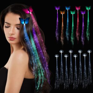 15 pack led light up fairy hair accessories braid extension clips for women girls, glow in the dark party favors supplies neon rave accessories wig for festival halloween christmas birthday