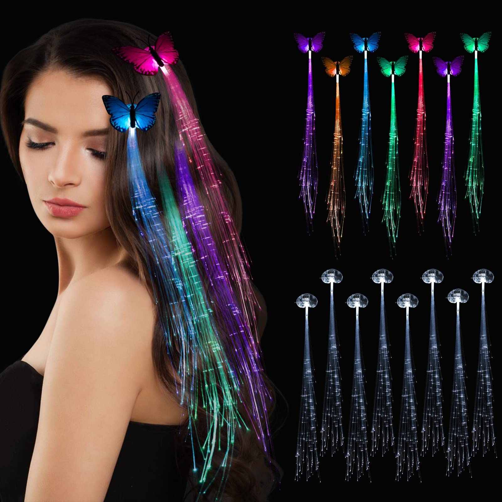 15 Pack Led Light Up Fairy Hair Accessories Braid Extension Clips for Women Girls, Glow in the Dark Party Favors Supplies Neon Rave Accessories Wig for Festival Halloween Christmas Birthday