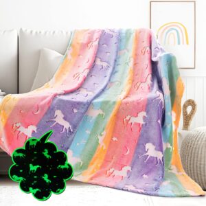 unicorn blanket glow in the dark for girls rainbow unicorn fleece blanket unicorn gifts stuff decor toys luminous soft warm throw blankets for kids