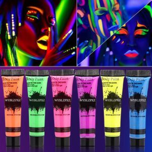 wyblzpxz 6 pcs glow in dark face body paint,black light glow makeup set neon fluorescent,glow blacklight body face paint set face painting for music festivals party halloween