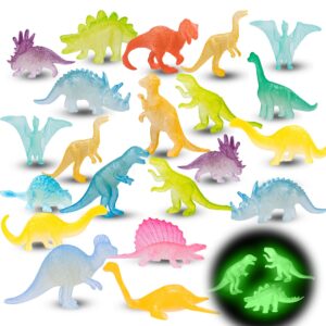 48pcs glow in dark mini dinosaur figures birthday party favors supplies dino cupcake toppers goodie bags stuffers pinata goody fillers classroom prizes treasure box gifts halloween treats kid boy girl