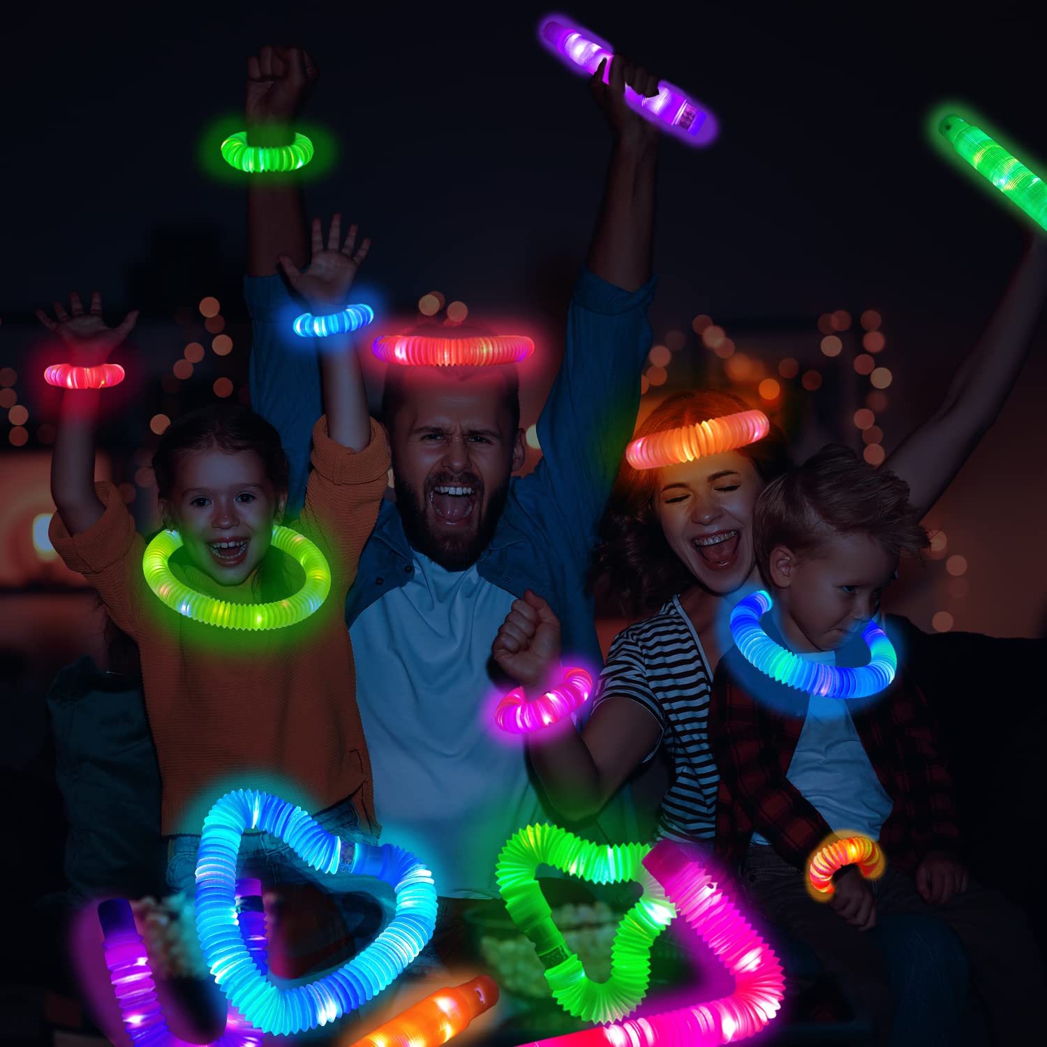 Kannove 4th Fourth of July Glow Sticks Party Packs 12PCS-Glow in Dark Party Favor Supplies for Kids,Light Up Glow Necklaces Bracelets Accessories,Neon Summer Party Decorations for Birthday Dance