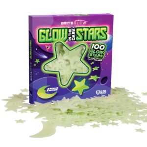 oig brands glow in the dark stars and planets 100-piece (green) 3d glow in dark stars for ceiling decor with constellation map - includes reusable putty