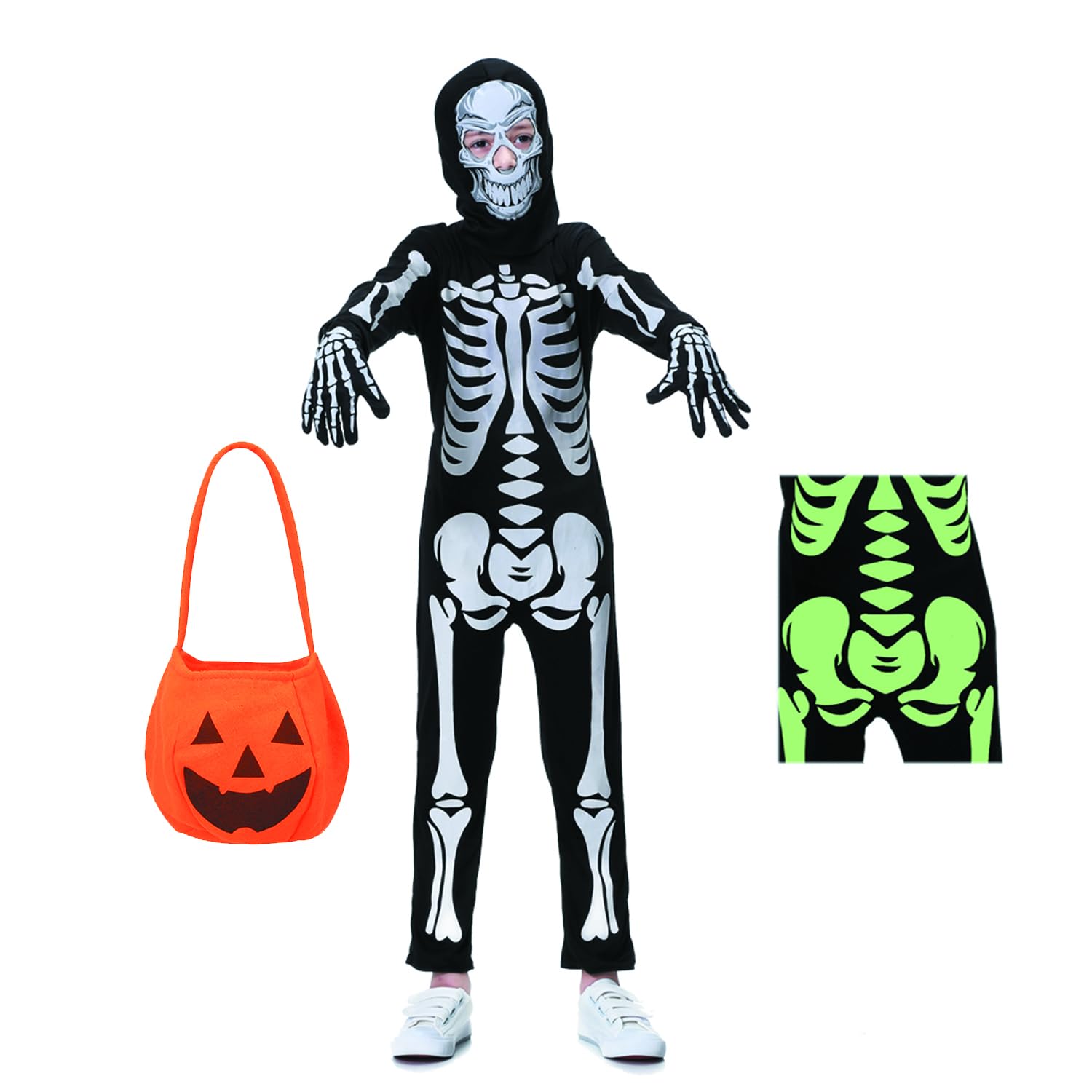 yolsun Skeleton Costume for Kids, Glow in The Dark, Halloween Fearsome Costume(12-13 Years)