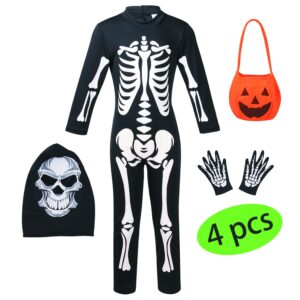 yolsun Skeleton Costume for Kids, Glow in The Dark, Halloween Fearsome Costume(12-13 Years)