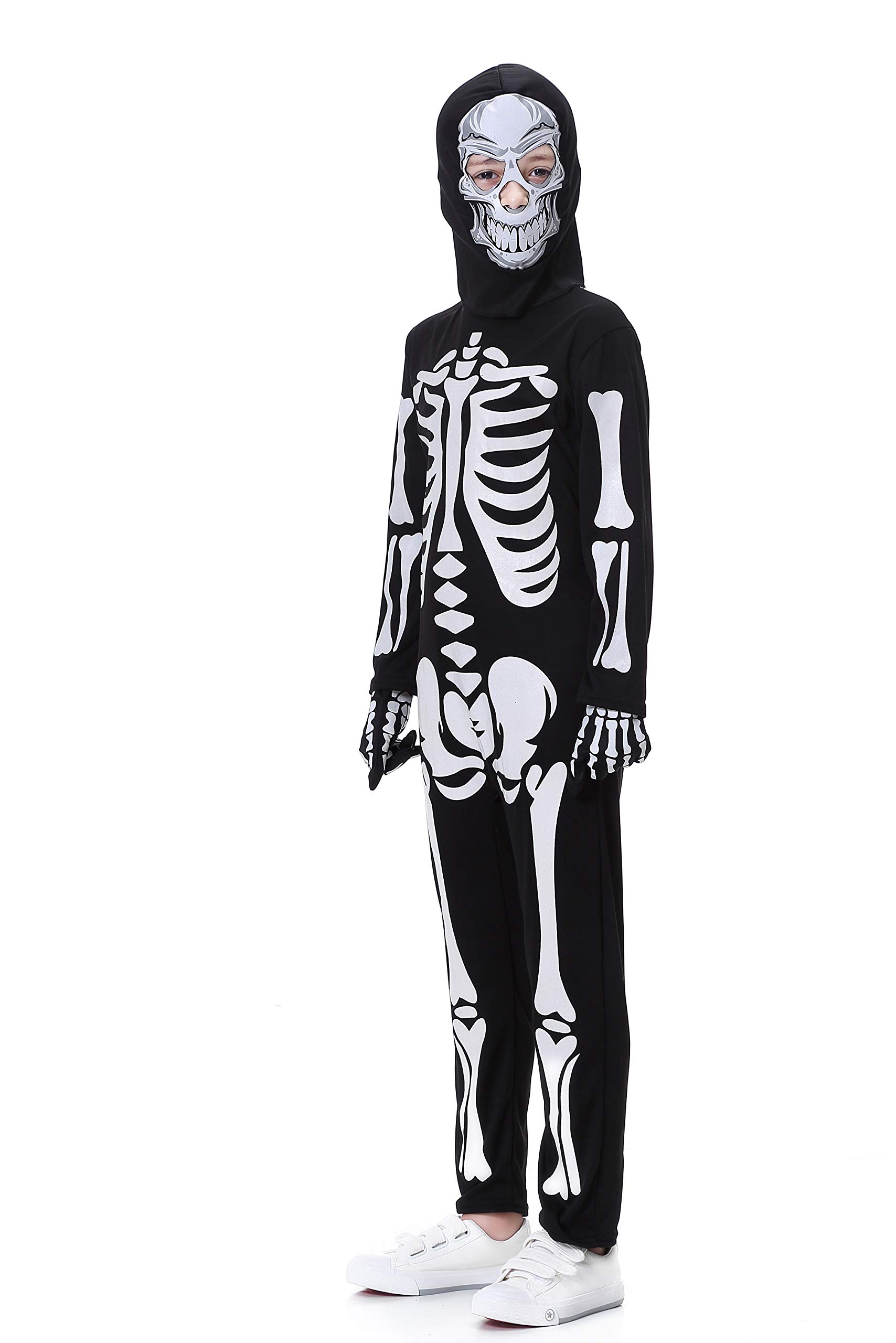 yolsun Skeleton Costume for Kids, Glow in The Dark, Halloween Fearsome Costume(12-13 Years)