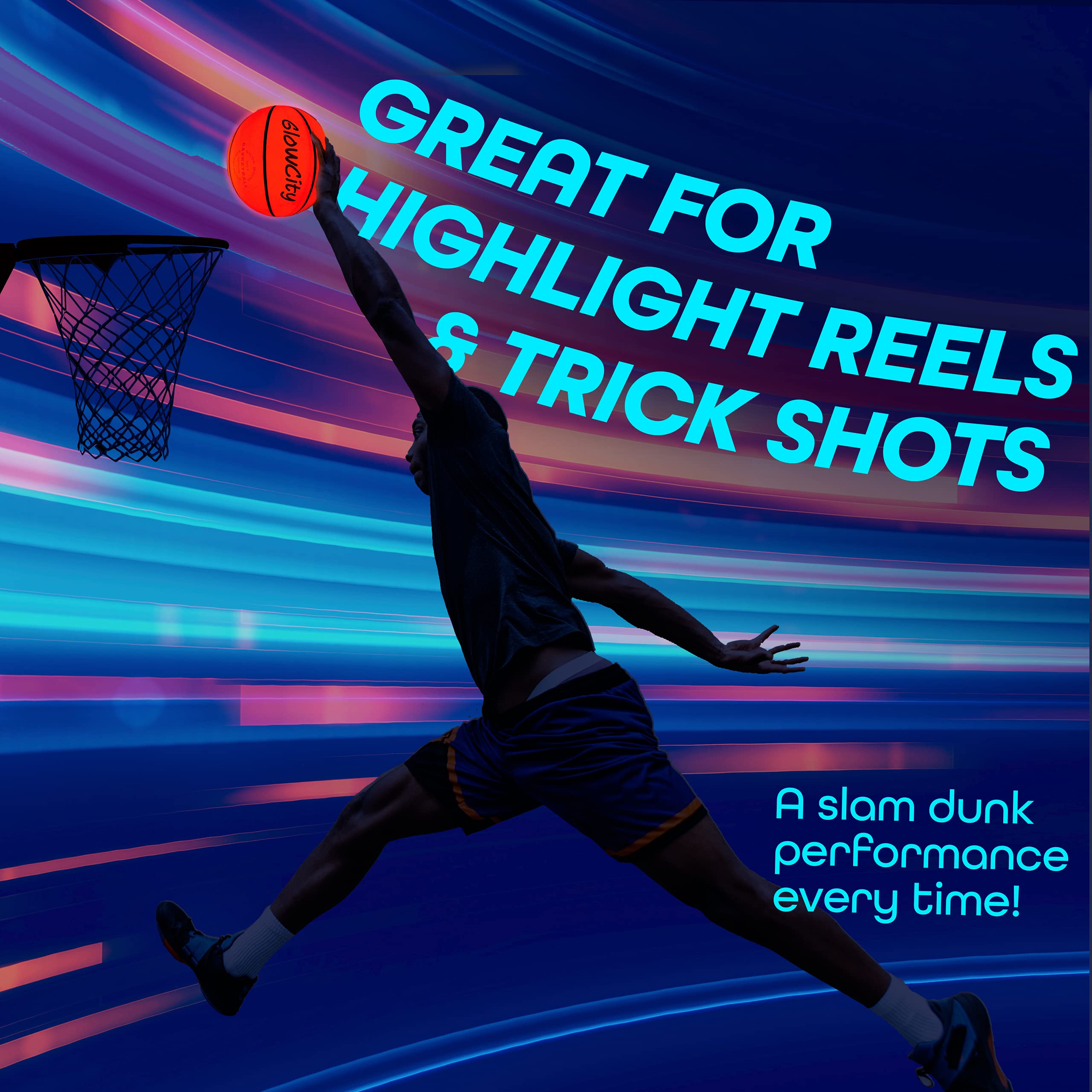 GlowCity LED Light-Up Basketball – Size 5, 27.5 inch, Ideal for Youth & Pre-Teen Night Games – Impact Activated Glow-in-The-Dark Fun, Nylon Wound Durability, Batteries Included