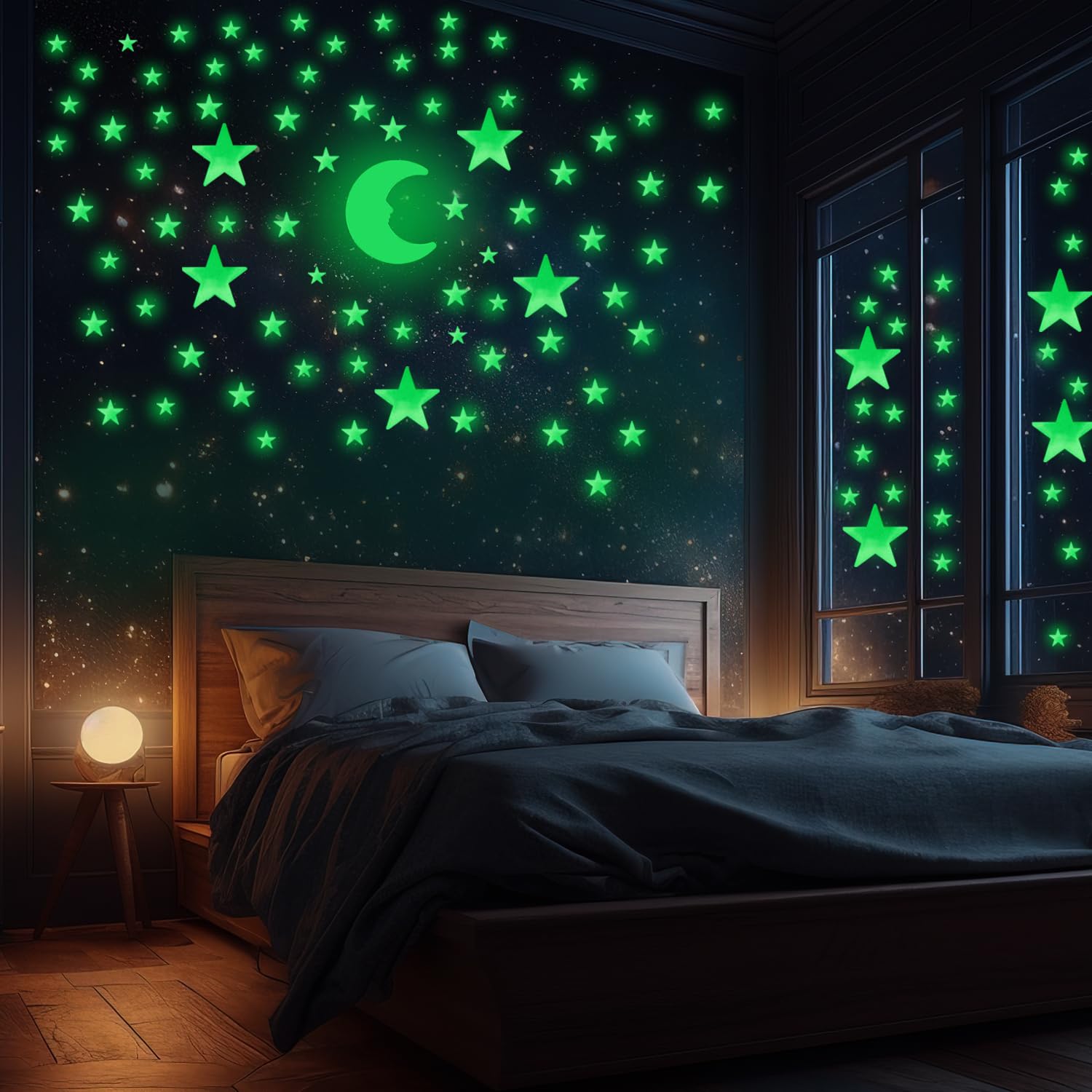 OIG Brands Glow in The Dark Stars and Planets 100-Piece (Green) 3D Glow in Dark Stars for Ceiling Decor with Constellation Map - includes Reusable Putty