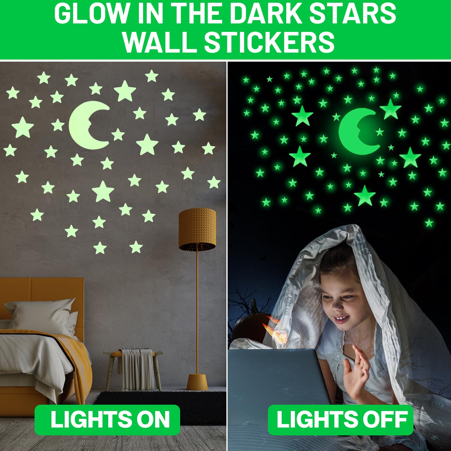 OIG Brands Glow in The Dark Stars and Planets 100-Piece (Green) 3D Glow in Dark Stars for Ceiling Decor with Constellation Map - includes Reusable Putty