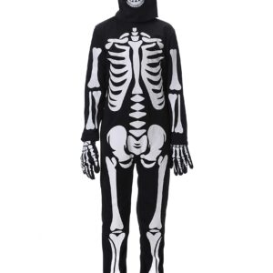 yolsun Skeleton Costume for Kids, Glow in The Dark, Halloween Fearsome Costume(12-13 Years)