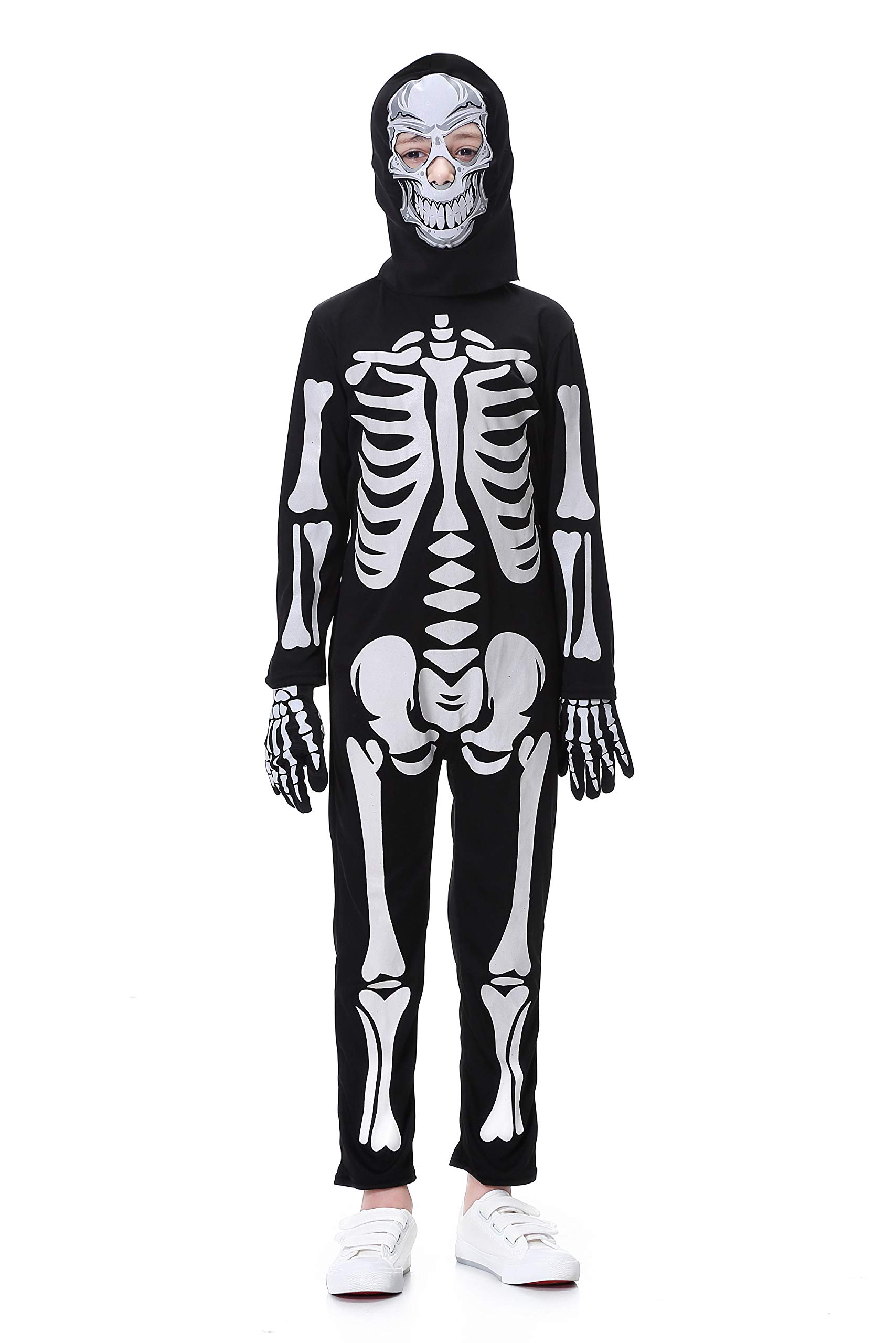 yolsun Skeleton Costume for Kids, Glow in The Dark, Halloween Fearsome Costume(12-13 Years)