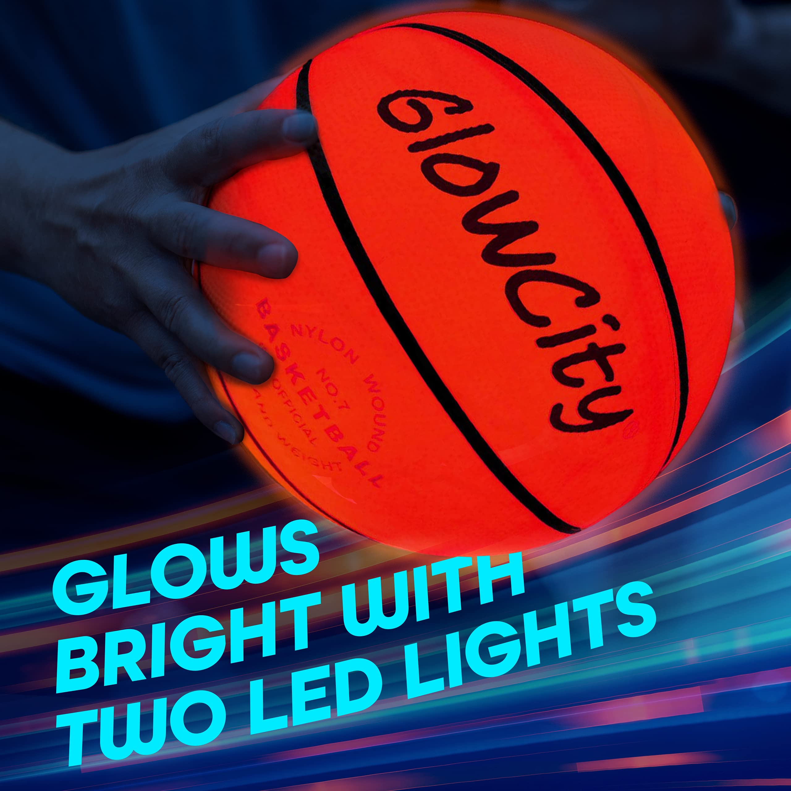 GlowCity LED Light-Up Basketball – Size 5, 27.5 inch, Ideal for Youth & Pre-Teen Night Games – Impact Activated Glow-in-The-Dark Fun, Nylon Wound Durability, Batteries Included