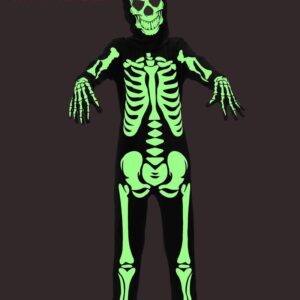 yolsun Skeleton Costume for Kids, Glow in The Dark, Halloween Fearsome Costume(12-13 Years)