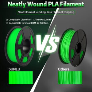 SUNLU Glow in The Dark PLA Filament, Neatly Wound Luminous PLA 3D Printer Filament 1.75mm Dimensional Accuracy +/- 0.02mm, Fit Most 3D Printers, 1kg Spool (2.2lbs), 330 Meters, Green PLA, Glow Green