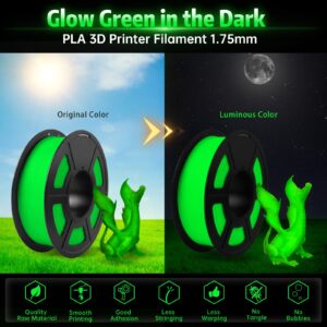 SUNLU Glow in The Dark PLA Filament, Neatly Wound Luminous PLA 3D Printer Filament 1.75mm Dimensional Accuracy +/- 0.02mm, Fit Most 3D Printers, 1kg Spool (2.2lbs), 330 Meters, Green PLA, Glow Green