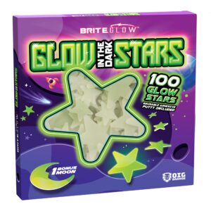 OIG Brands Glow in The Dark Stars and Planets 100-Piece (Green) 3D Glow in Dark Stars for Ceiling Decor with Constellation Map - includes Reusable Putty