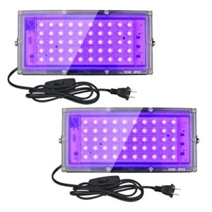 indmird 2 pack 50w black lights, blacklight flood light with plug and switch,for glow party, halloween, fluorescent poster, body paint