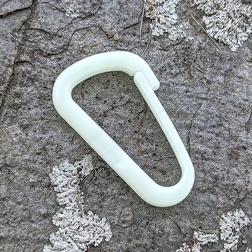 Breakwater Supply™ Hingeless Glow in The Dark Carabiner Hooks 4 Pack, Small 2-inch Gear Attachment Clips for Keys, Water Bottle, Backpack, MOLLE + Ultralight, D-Ring, D-Shape (White with Green Glow)