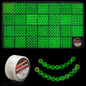 eppingwin 1400 pcs letter beads, 4x7 mm acrylic beads,glow in the drak beads for jewelry making,letter beads for bracelet making, alphabet beads, in 28 grid box (round, glow in the drak)