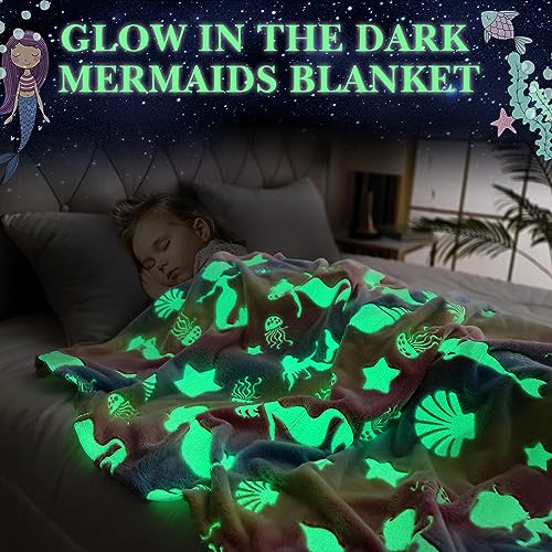 Poemuphi Glow in The Dark Blanket - Soft Cozy Mermaid Throw Blanket for Girls, Ideal Gifts for Kids, 50"×60" Colorful