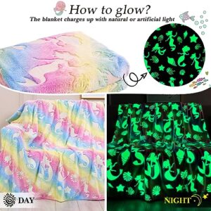 Poemuphi Glow in The Dark Blanket - Soft Cozy Mermaid Throw Blanket for Girls, Ideal Gifts for Kids, 50"×60" Colorful