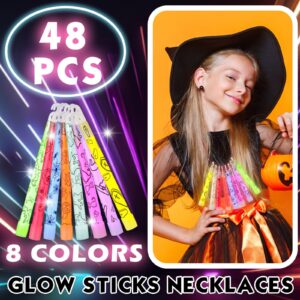 Jenaai 48 Pcs Halloween Assorted Glow Stick Hanging Wands Glow in the Dark Party Favors Halloween Party Favors Supplies Halloween Goodie Bag Fillers, 8 Styles