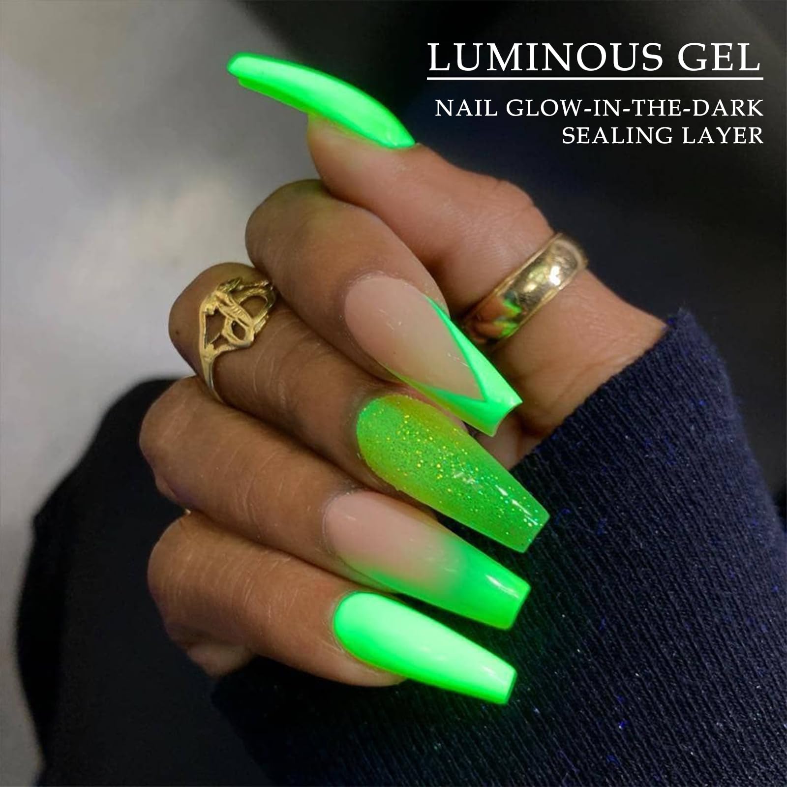 KYDA 2 Bottles Luminous Nail Gel Top Coat Set, Glow in the Dark Nail Gel Top Coat, Soak-off Nail Polish Top UV LED Gel Nail Gel, Universal Nail Seal Top Coat