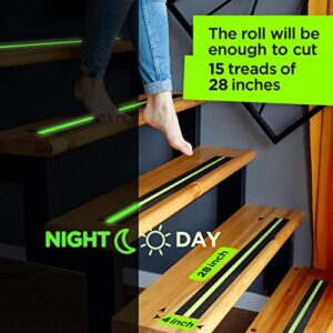 Grip Tape - Heavy Duty Anti Slip Tape for Stairs Outdoor/Indoor Waterproof Safety Non Skid Roll for Stair Steps Traction Tread Staircase Grips (2 Inch x 35 Feet, Black with Glow in The Dark Strips)