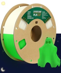 overture glow pla filament 1.75mm 3d printer filament, 1kg spool (2.2lbs), dimensional accuracy +/- 0.02 mm, fit most fdm printer (green (glow in dark))