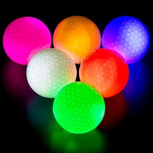 thiodoon glow in the dark golf balls light up led golf balls night golf gift sets for men kids women 6 pack (6 colors in one)