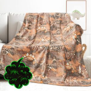 dinosaur gifts toys for kids boys glow in the dark dinosaur blanket cute soft cozy luminous throw blanket decor present for teen xmas easter halloween