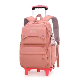 lanshiya solid color girls rolling backpack with wheels schoolbag elementary school student trolley daypack