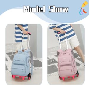 LANSHIYA Solid Color Girls Rolling Backpack with Wheels Schoolbag Elementary School Student Trolley Daypack