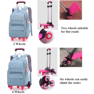 LANSHIYA Solid Color Girls Rolling Backpack with Wheels Schoolbag Elementary School Student Trolley Daypack