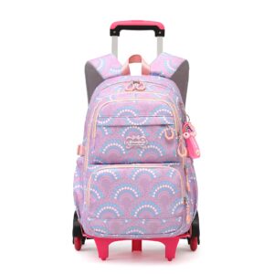 yjmkoi heart print rolling backpack for girls elementary trolley backpack for teen girls colorful primary school bags with wheels