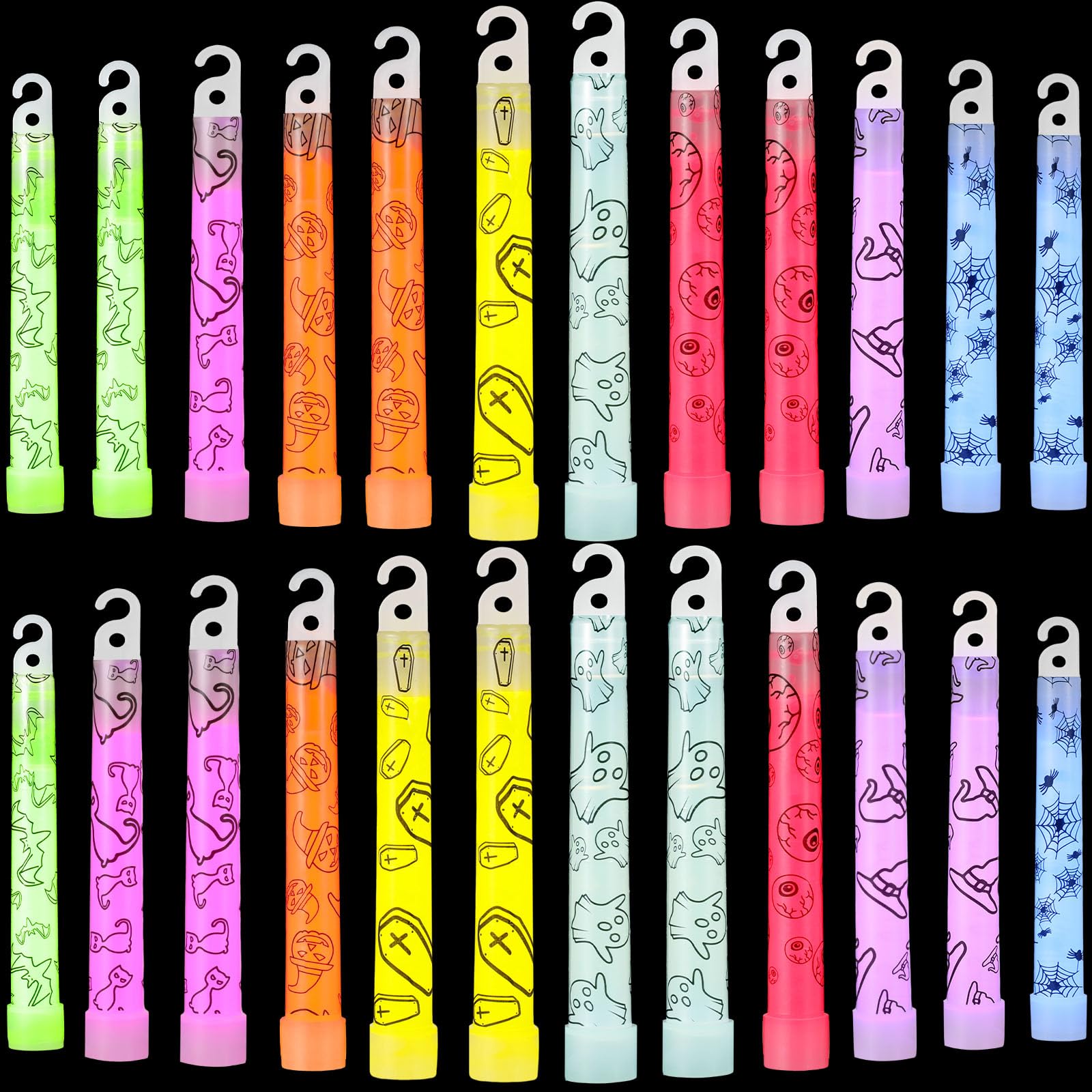 Jenaai 24 Pcs Halloween Glow Sticks Bulk Hanging Wands 6 Inch Mini Glow Sticks Halloween Goodie Bags Fillers Glow in the Dark Party Favors Halloween Party Favors Halloween Party Supplies, 8 Styles