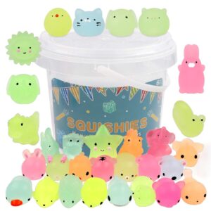 pokonboy 23 pack squishies mochi squishy toys glow in the dark party favors for kids - mini kawaii squishies mochi animals stress relief squishy pack squishy cat squishys with storage box