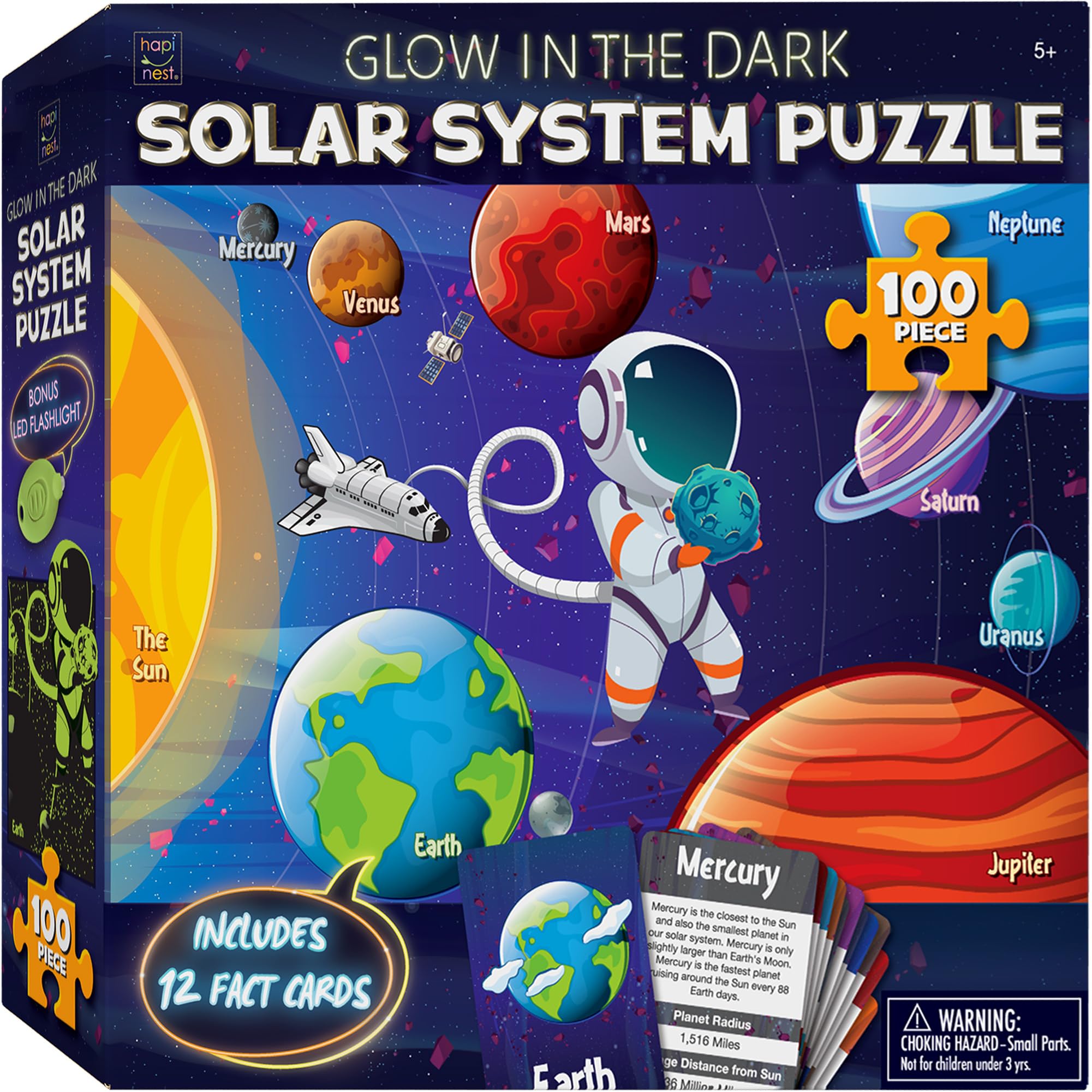 Hapinest 100 Piece Glow-in-The-Dark Solar System Jigsaw Puzzle for Kids Boys and Girls Gifts Ages 5 6 7 8 9 10 11 12 Years Old and Up