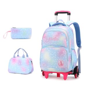 ekuizai 3pcs colorful heart print trolley backpack sets elementary school students rolling bookbag cute girls backpack with wheels