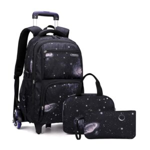 mitowermi boys rolling backpacks kids'luggage wheeled backpack for school boys trolley bags space-galaxy roller bookbag with lunch bag