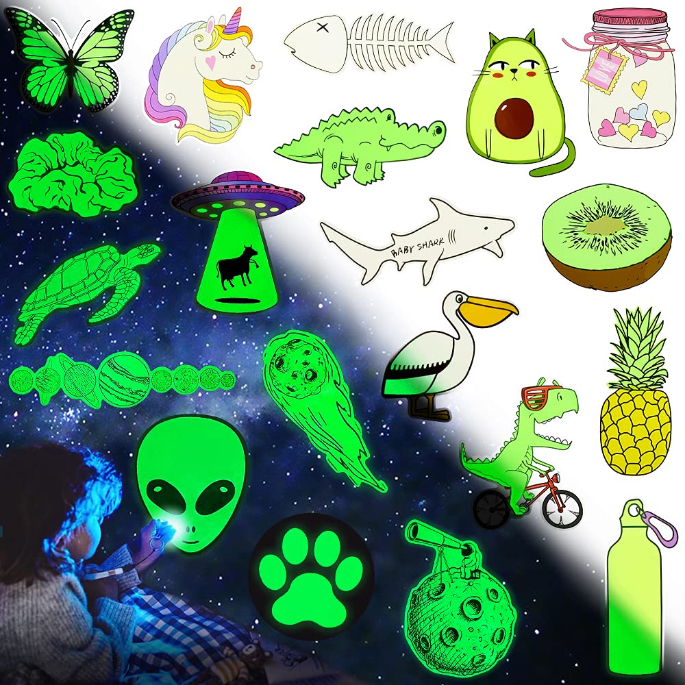 QTL Glow in The Dark Wall Stickers for Kids Cute Wall Stickers for Adults Girls Boys Glowing Stickers for Laptop Water Bottles Decor Waterproof Vinyl Stickers Packs 20Pcs