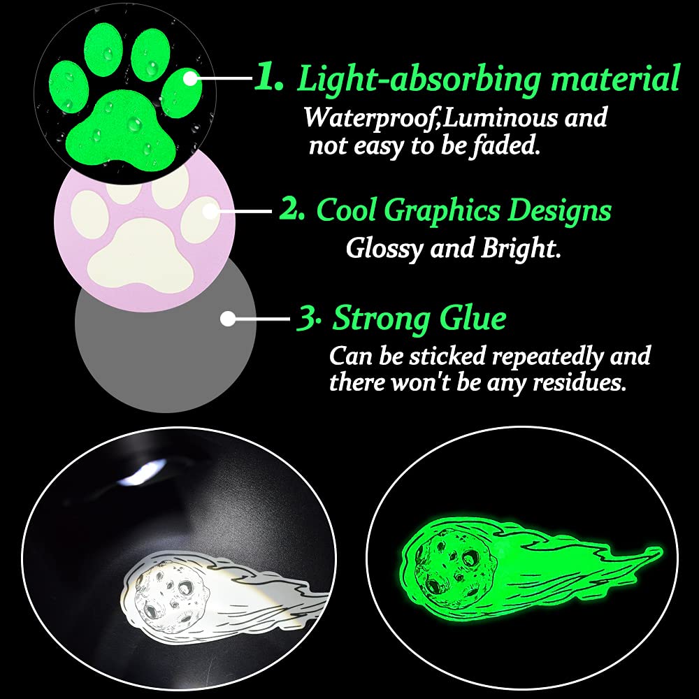 QTL Glow in The Dark Wall Stickers for Kids Cute Wall Stickers for Adults Girls Boys Glowing Stickers for Laptop Water Bottles Decor Waterproof Vinyl Stickers Packs 20Pcs