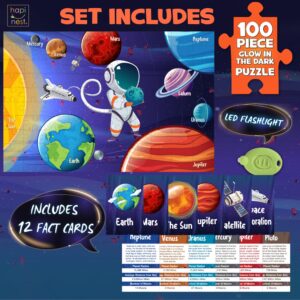 Hapinest 100 Piece Glow-in-The-Dark Solar System Jigsaw Puzzle for Kids Boys and Girls Gifts Ages 5 6 7 8 9 10 11 12 Years Old and Up