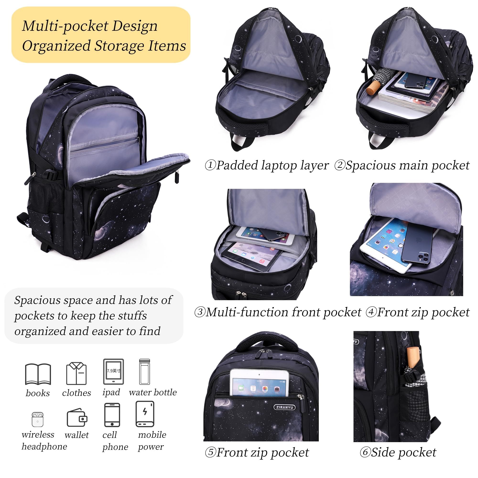 MITOWERMI Boys Rolling Backpacks Kids'Luggage Wheeled Backpack for School Boys Trolley Bags Space-Galaxy Roller Bookbag with Lunch Bag