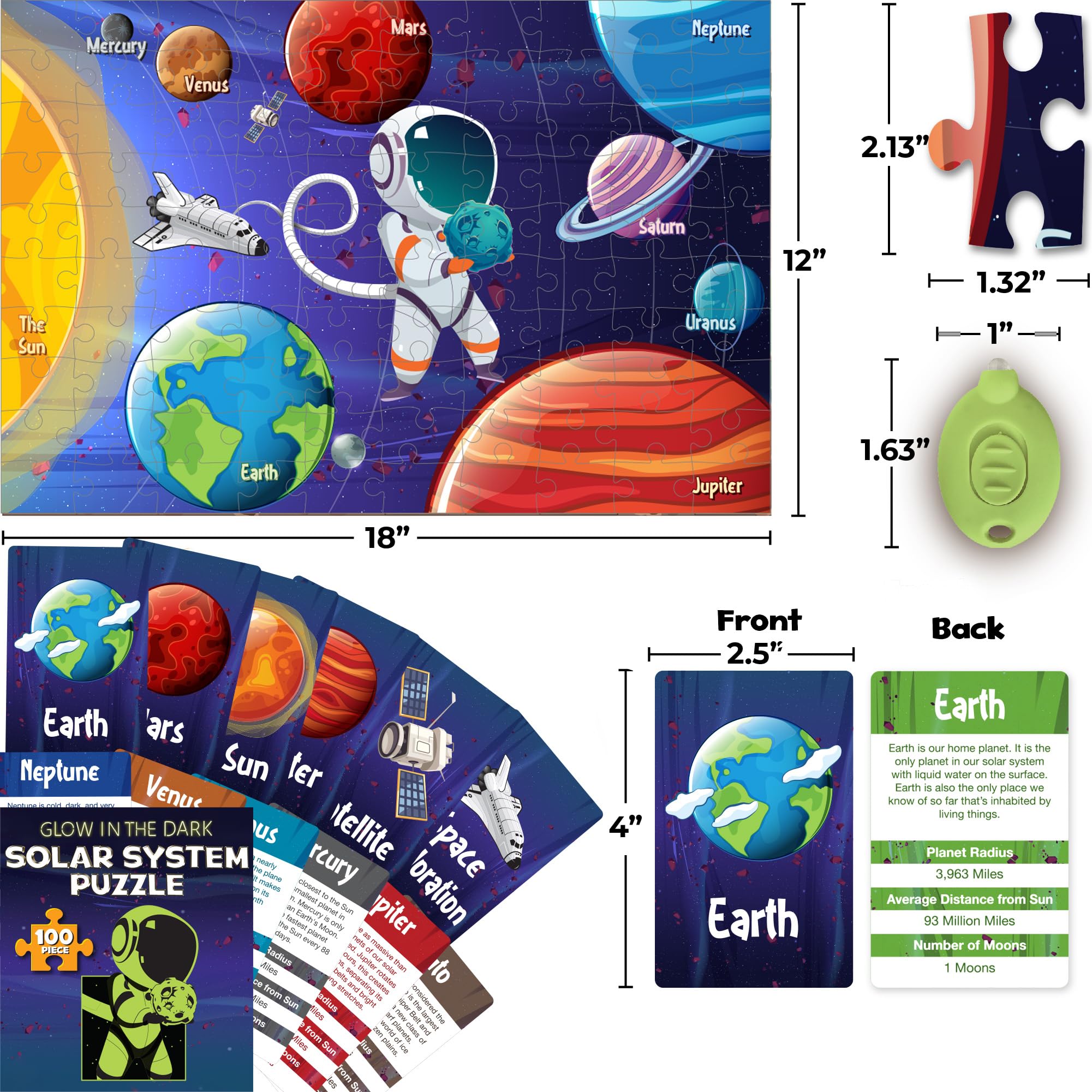 Hapinest 100 Piece Glow-in-The-Dark Solar System Jigsaw Puzzle for Kids Boys and Girls Gifts Ages 5 6 7 8 9 10 11 12 Years Old and Up