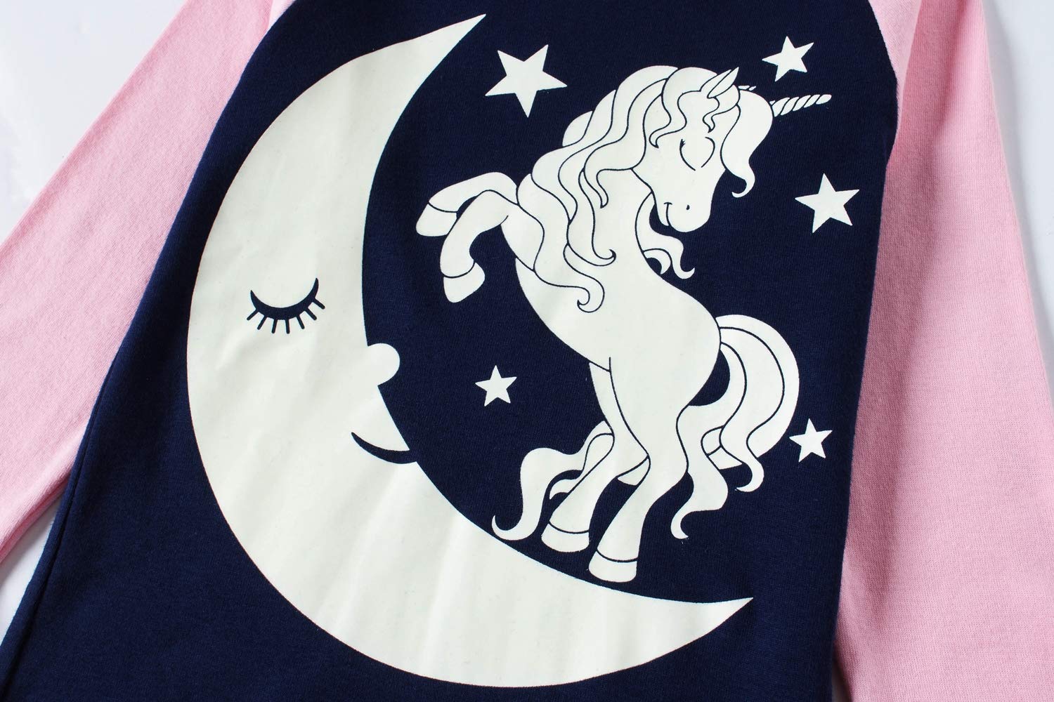 Girls Unicorn Pajamas Glow in the Dark Two Piece Long Sleeve Cotton PJs Toddler Girl Unicorn Shirt Kids Sleepwear 6t/6206