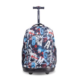 j world new york sunny rolling backpack for kids and adults, graffiti, 17 x 11.5x 5.5" (h x w x d)"